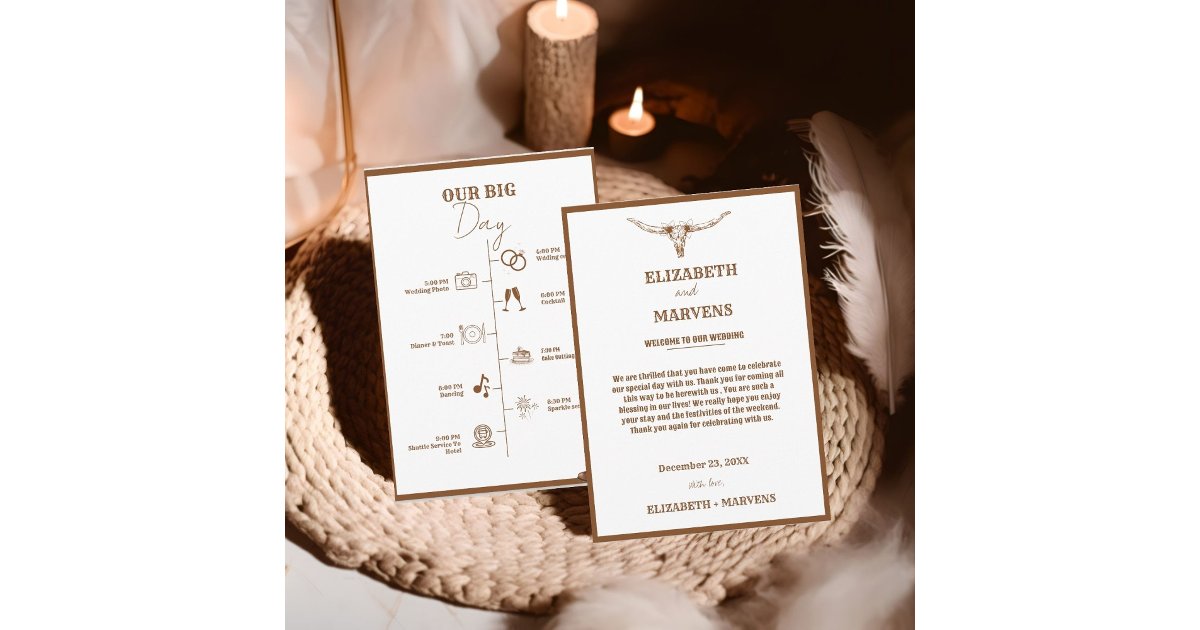 Western Cowboy wedding day Events Timeline Program | Zazzle