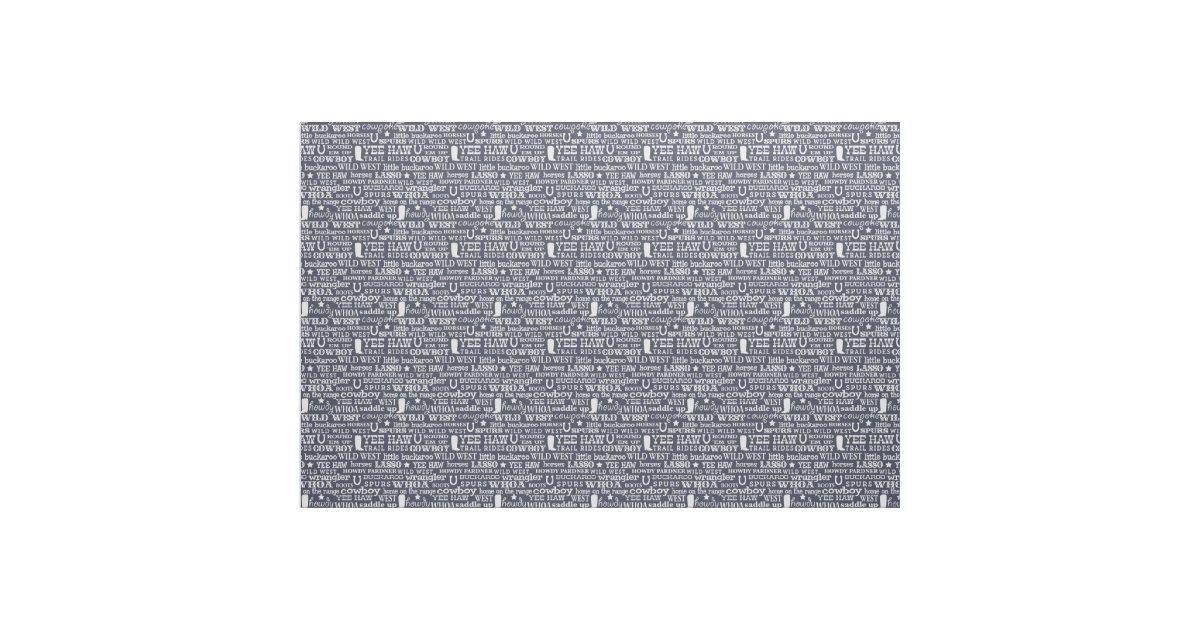 Western Cowboy Word Pattern on Dark Blue Fabric | Zazzle