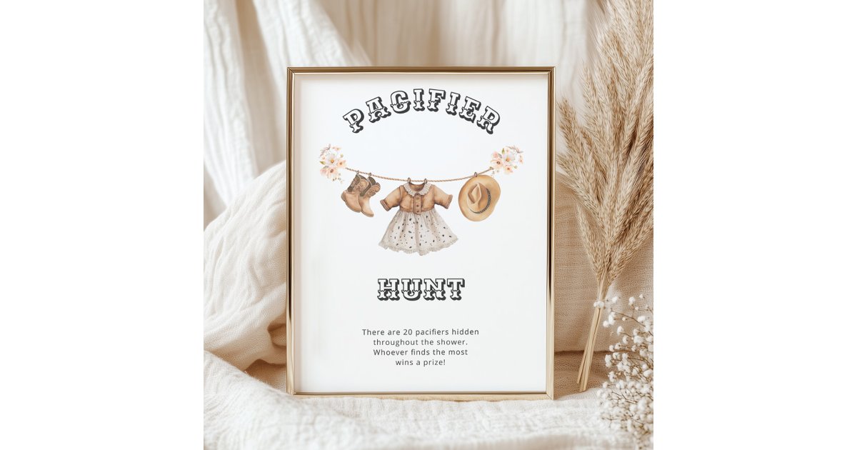 Western Cowgirl Baby Shower Pacifier Hunt Poster | Zazzle
