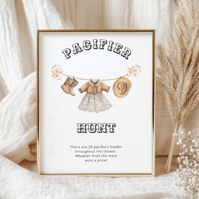 Western Cowgirl Baby Shower Pacifier Hunt Poster | Zazzle