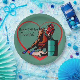 Western Cowgirl Barrel Racer Birthday Party Plate | Zazzle