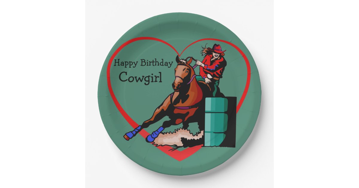 Western Cowgirl Barrel Racer Birthday Party Plate | Zazzle