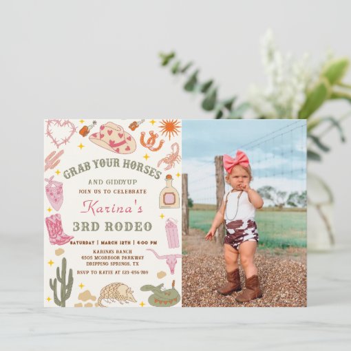 Western Cowgirl Rodeo Birthday Photo Invitation | Zazzle