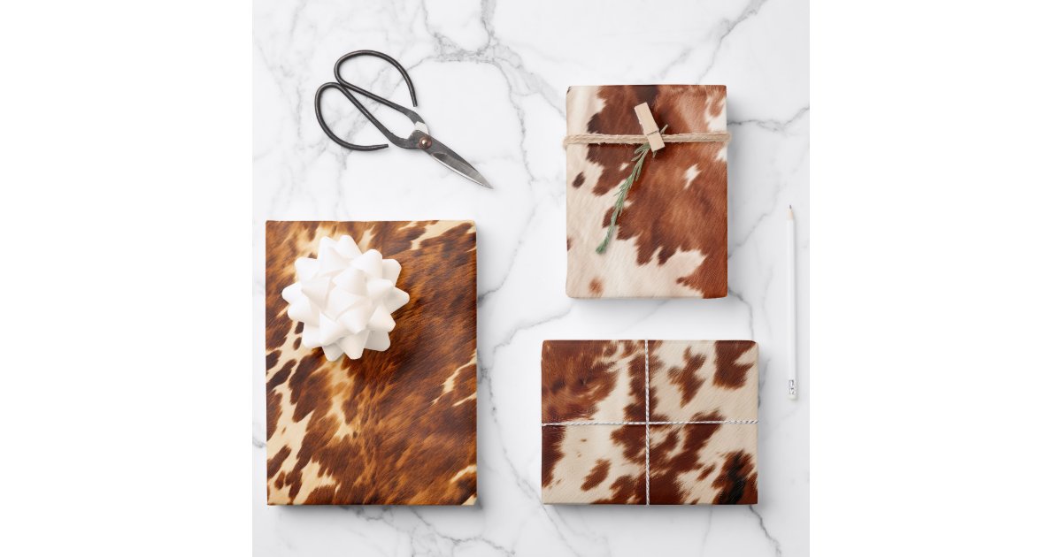 Western Cream Brown Cowhide Wrapping Paper Sheets | Zazzle