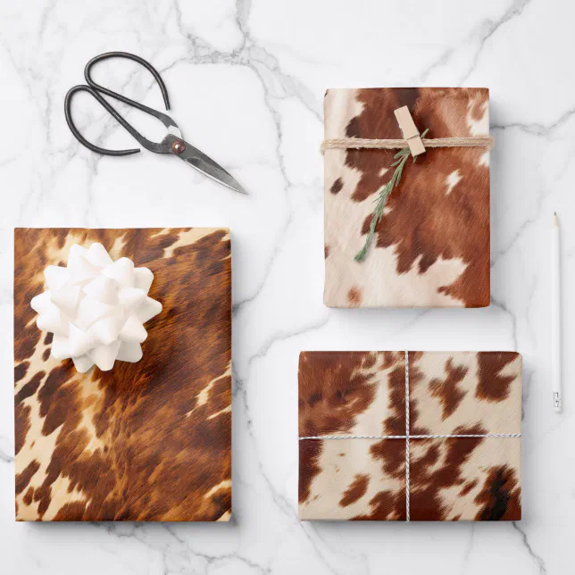 Western Cream Brown Cowhide Wrapping Paper Sheets | Zazzle