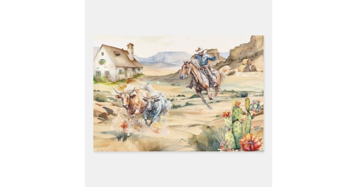 Western decoupage - cowboy outride country desert wrapping paper sheets ...