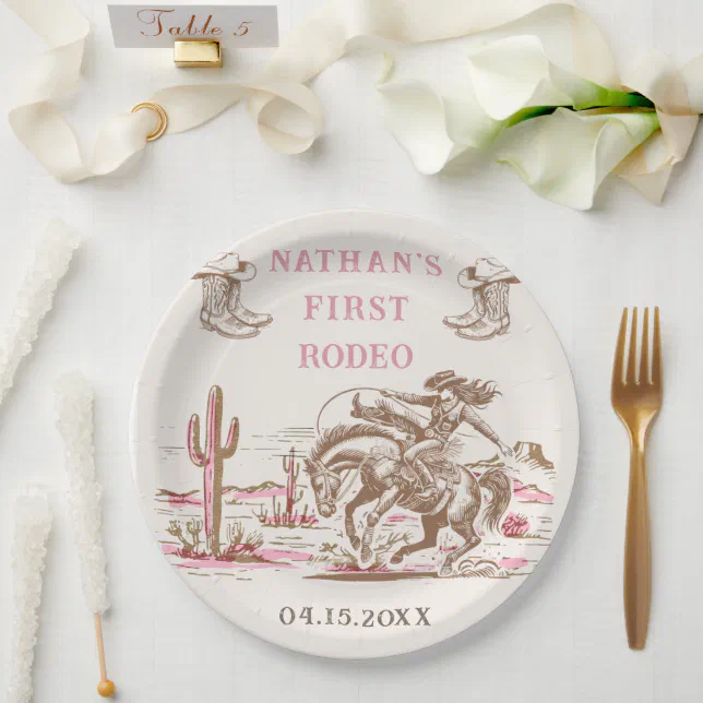 Western Desert Boots Rodeo Birthday Paper Plate | Zazzle