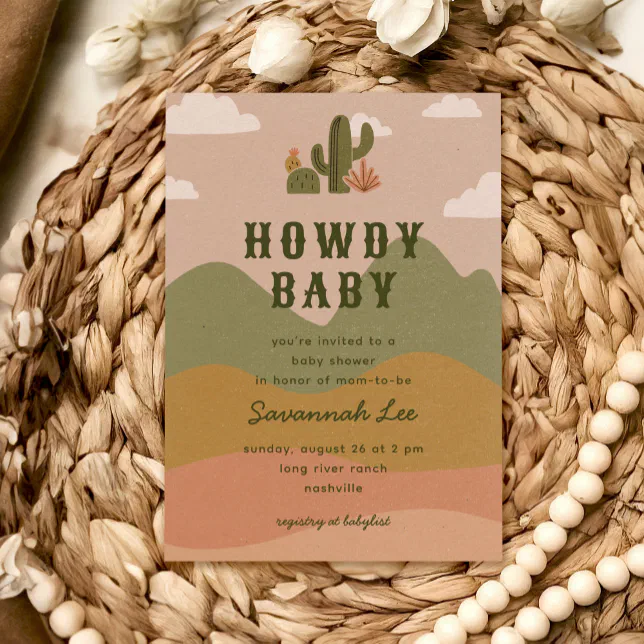 Western Desert Cactus Howdy Baby Shower Invitation | Zazzle