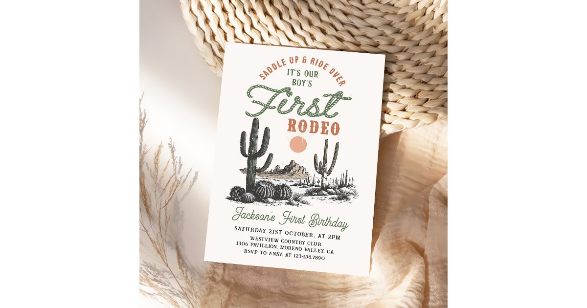 Western Desert First Rodeo 1st Birthday Invitation | Zazzle