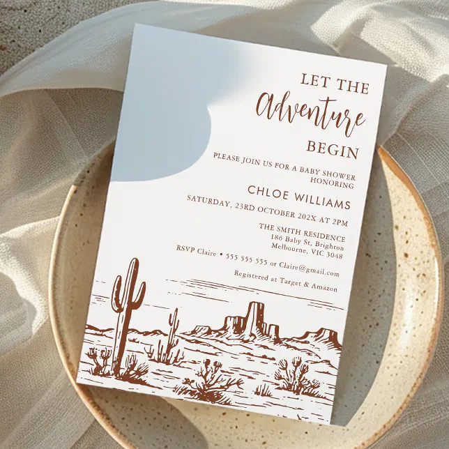 Western Desert Let The Adventure Begin Baby Shower Invitation | Zazzle