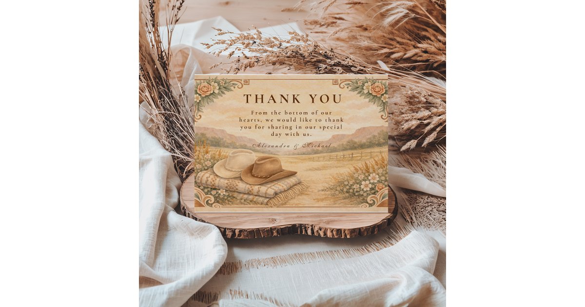 Western Desert Ranch Wedding Thank You Card | Zazzle