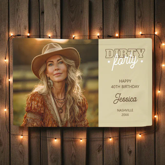 Western Dirty Forty Photo 40th Birthday Party Banner | Zazzle