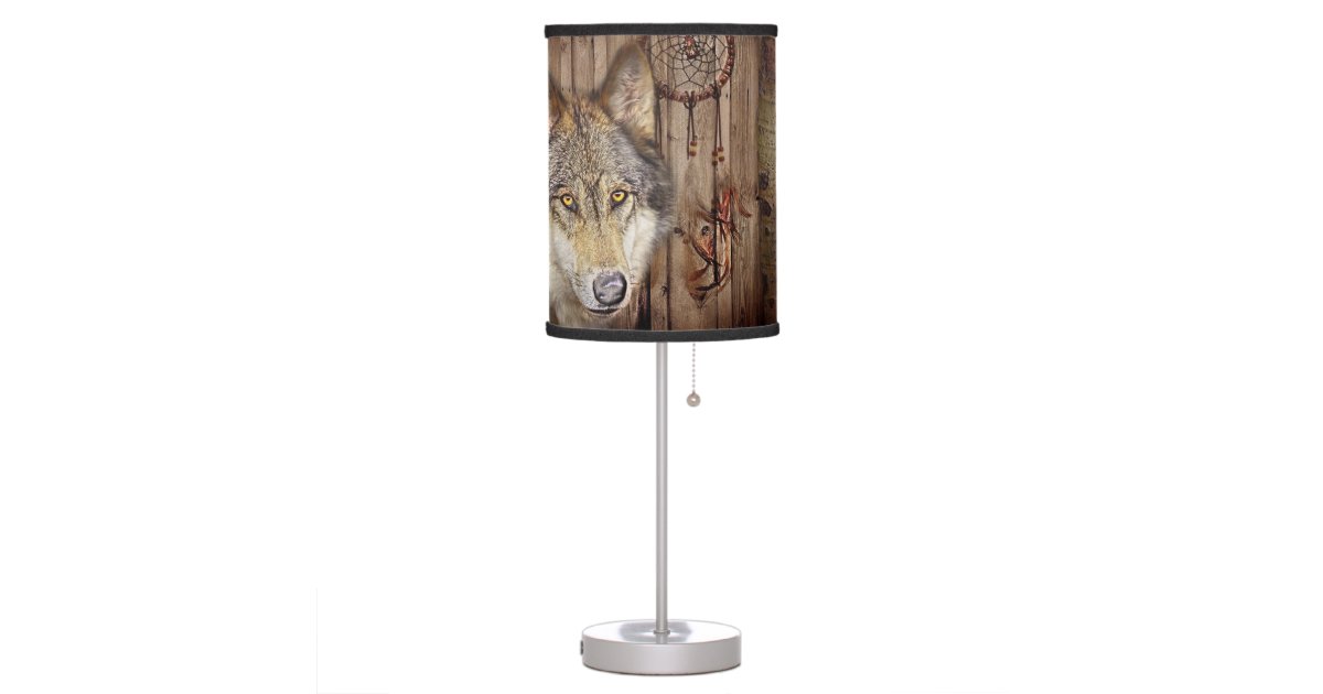 Western dream catcher native american indian wolf table lamp | Zazzle