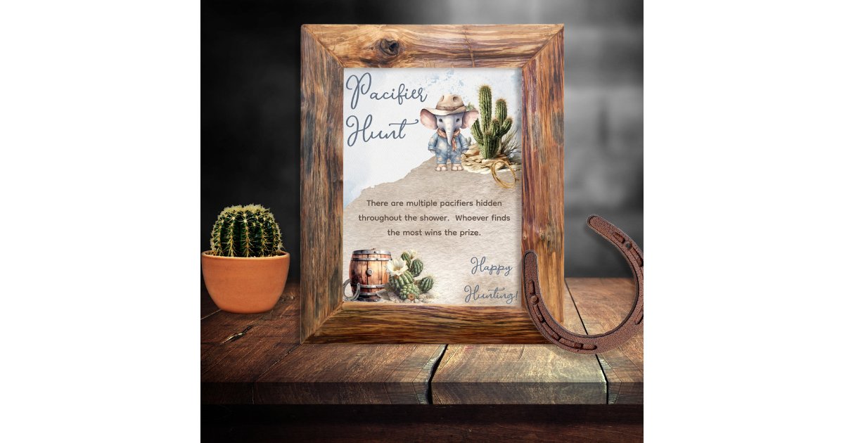 Western Elephant Cowboy Baby Shower Pacifier Hunt Poster | Zazzle