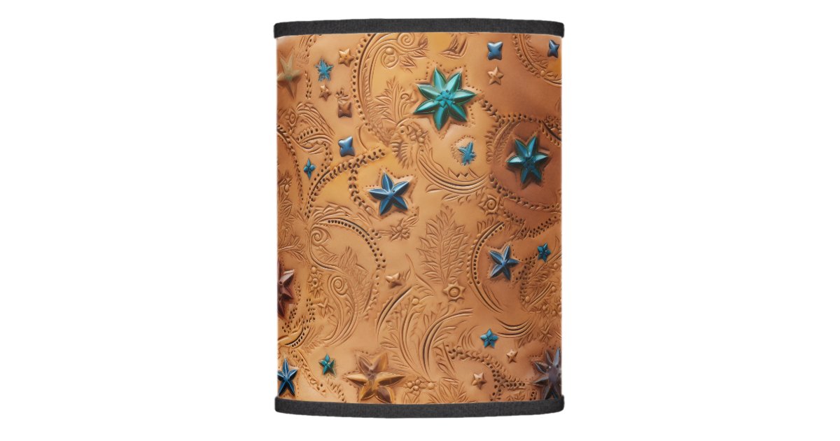 Western Faux Tooled Leather Stars & Swirls Print Lamp Shade | Zazzle