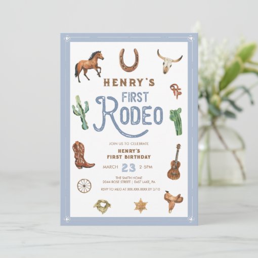 Western First Birthday Rodeo Baby Boy Invitation | Zazzle