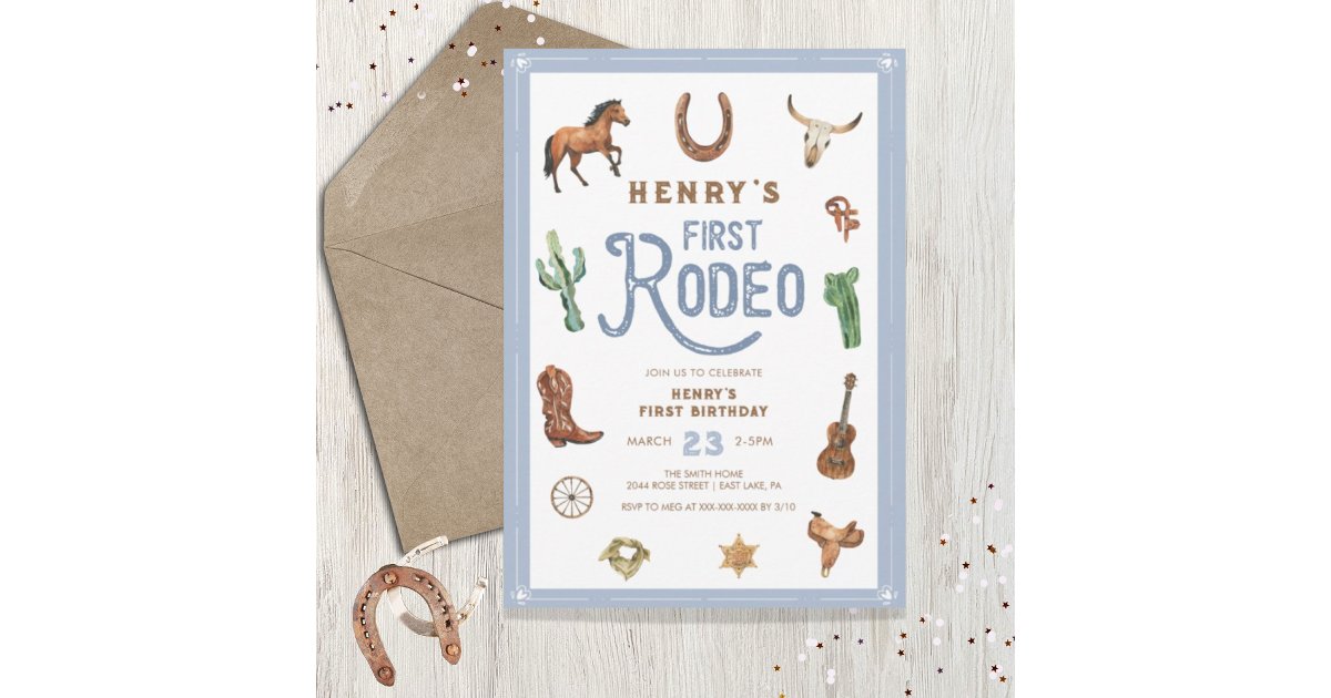 Western First Birthday Rodeo Baby Boy Invitation | Zazzle