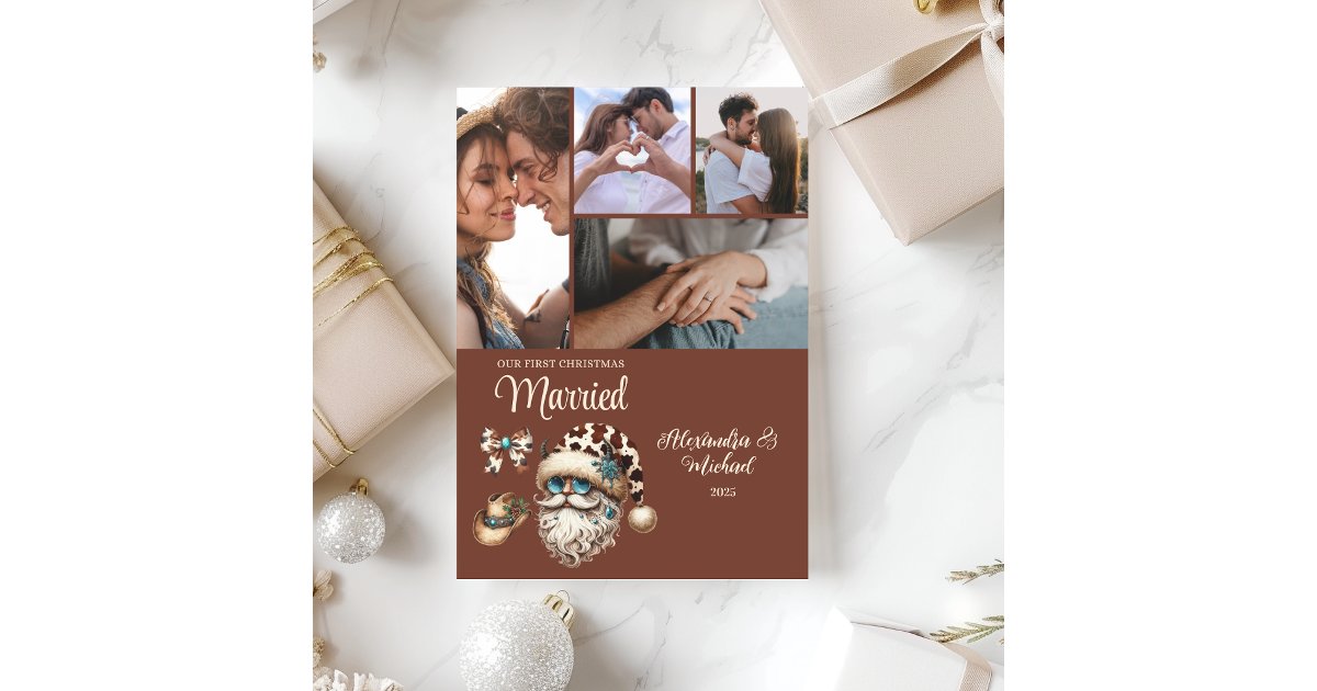 Western First Christmas Married 5 Photo Holiday Card | Zazzle