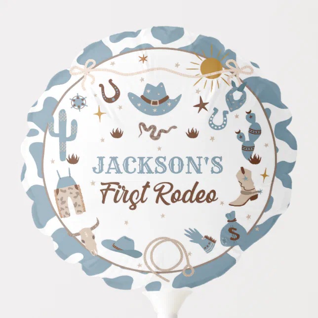 Western First Rodeo Boy 1st Birthday Blue Balloon | Zazzle