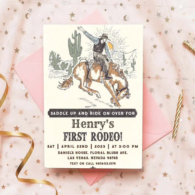Western First Rodeo Cowboy 1st Birthday Invitation | Zazzle