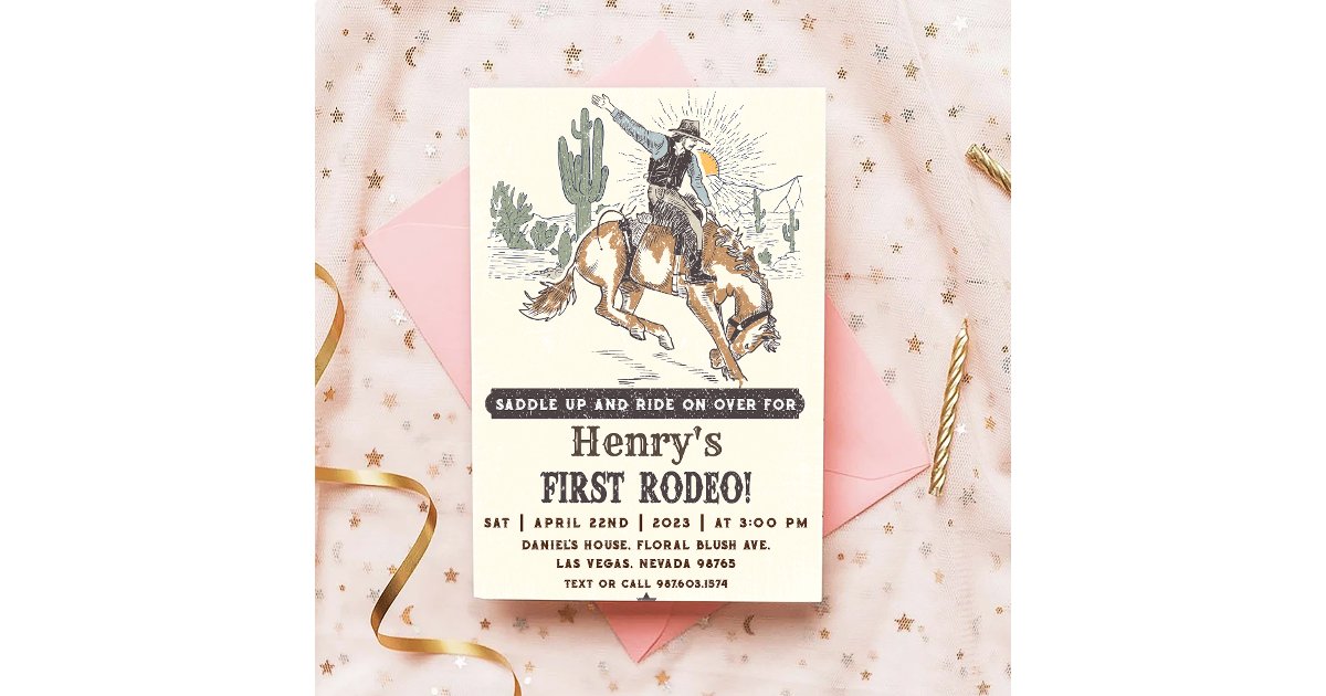Western First Rodeo Cowboy 1st Birthday Invitation | Zazzle