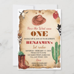 Western First Rodeo Cowboy 1st Birthday Invitation | Zazzle