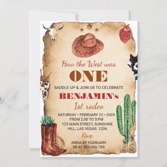 Western First Rodeo Cowboy 1st Birthday Invitation | Zazzle