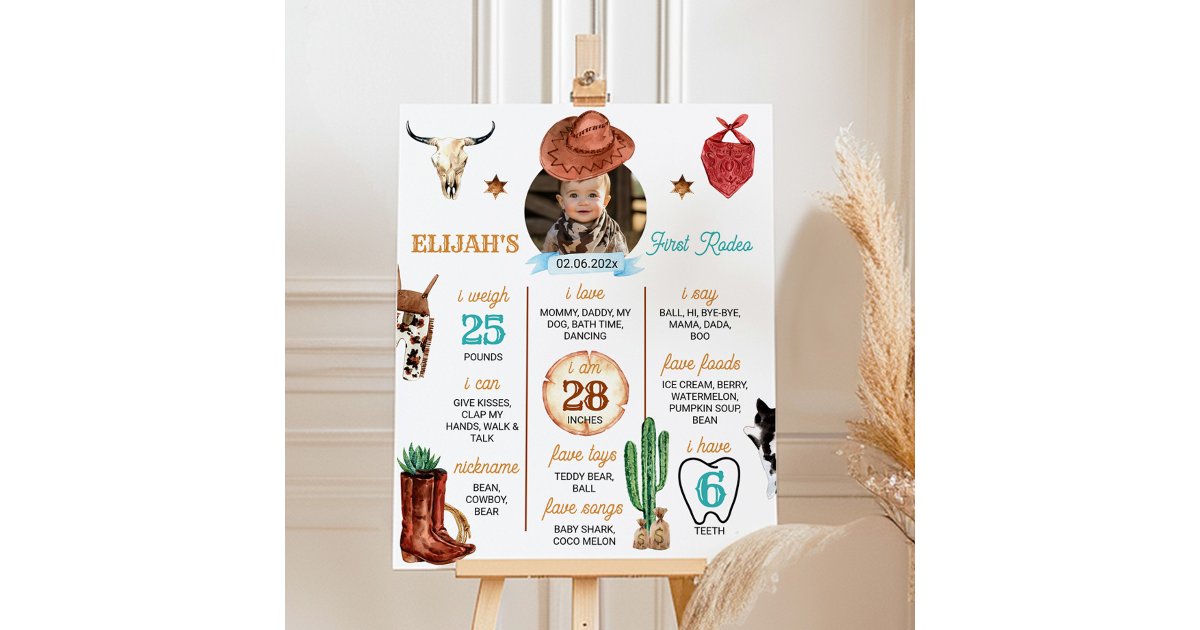 Western First Rodeo Cowboy Birthday Milestone Sign | Zazzle