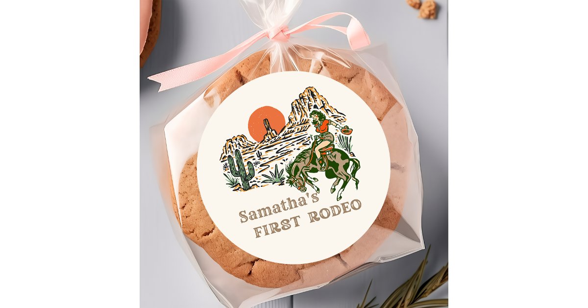 Western First Rodeo Cowgirl 1st Birthday Sticker | Zazzle