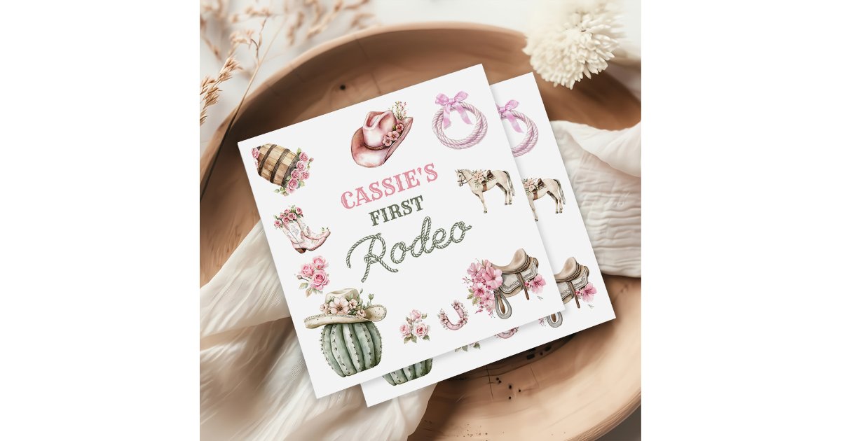 Western First Rodeo Cowgirl Birthday Napkins | Zazzle