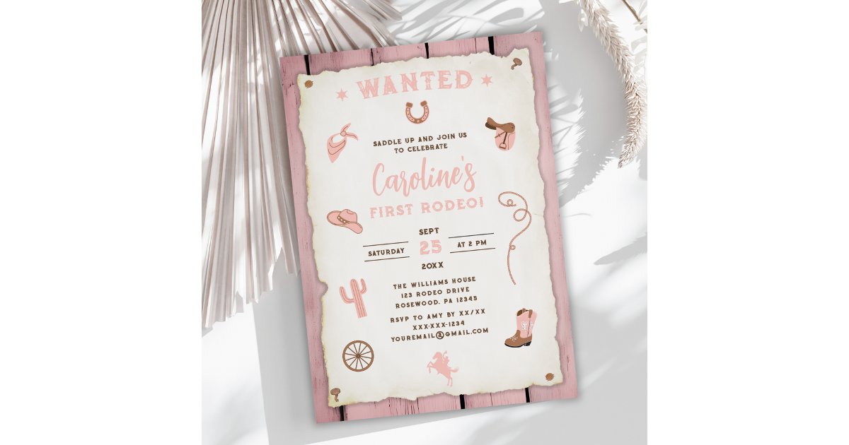 Western First Rodeo Girl 1st Birthday Invitation | Zazzle