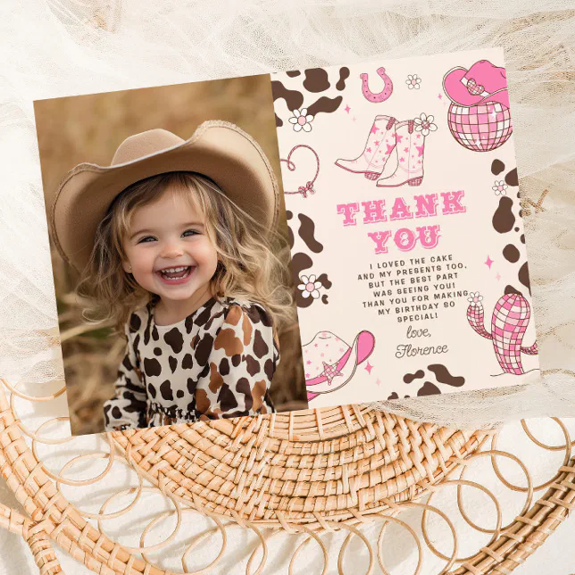 Western First Rodeo girl birthday photo thank you Invitation | Zazzle
