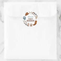 Western First Rodeo Wild West Boy First Birthday Classic Round Sticker ...