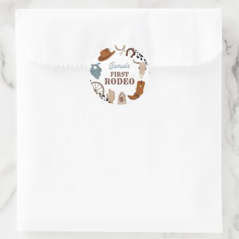 Western First Rodeo Wild West Boy First Birthday Classic Round Sticker ...
