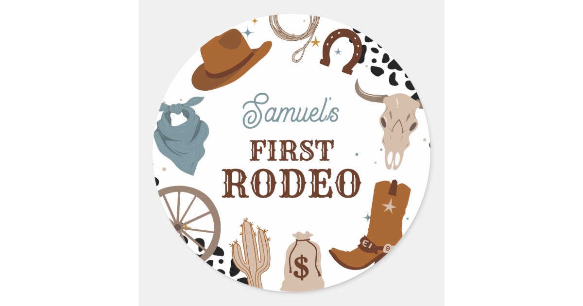 Western First Rodeo Wild West Boy First Birthday Classic Round Sticker ...
