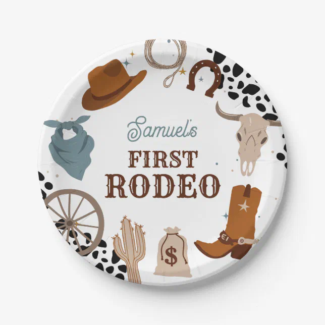 Western First Rodeo Wild West Boy First Birthday Paper Plates | Zazzle