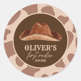 Western First Rodeo Wild West Cowboy 1st Birthday Classic Round Sticker ...