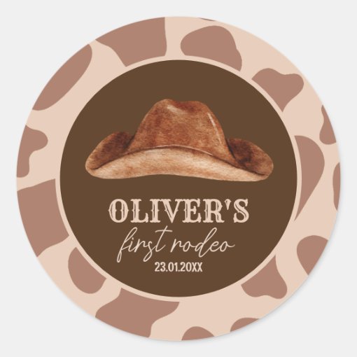 Western First Rodeo Wild West Cowboy 1st Birthday Classic Round Sticker ...