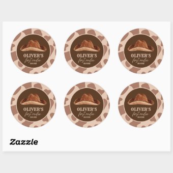 Western First Rodeo Wild West Cowboy 1st Birthday Classic Round Sticker ...