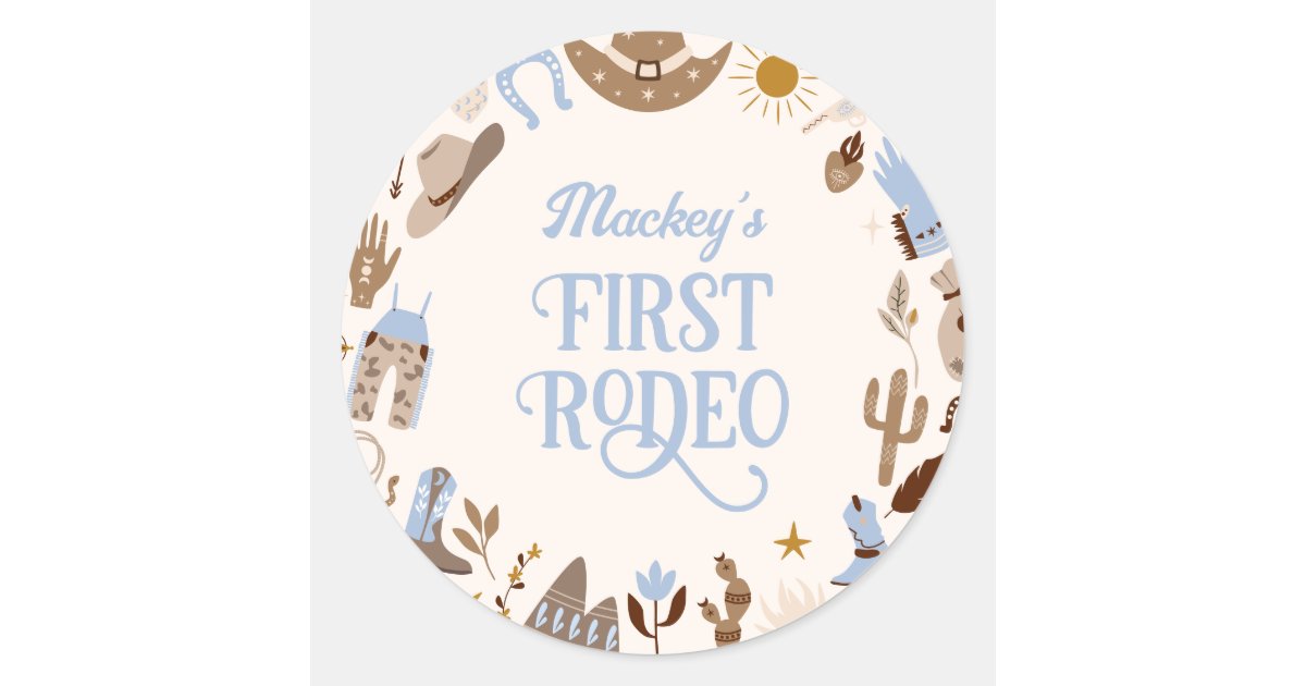 Western First Rodeo Wild West Cowboy Blue Birthday Classic Round ...