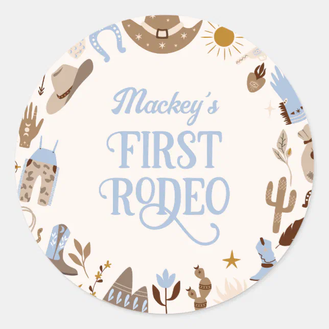 Western First Rodeo Wild West Cowboy Blue Birthday Classic Round ...