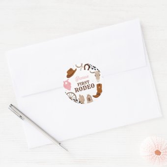 Western First Rodeo Wild West Girl First Birthday Classic Round Sticker ...