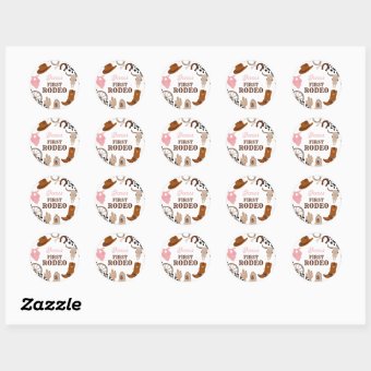 Western First Rodeo Wild West Girl First Birthday Classic Round Sticker ...