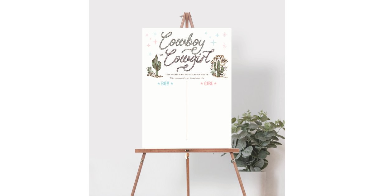 Western Gender Reveal Shower Cowboy Cowgirl Voting Foam Board | Zazzle