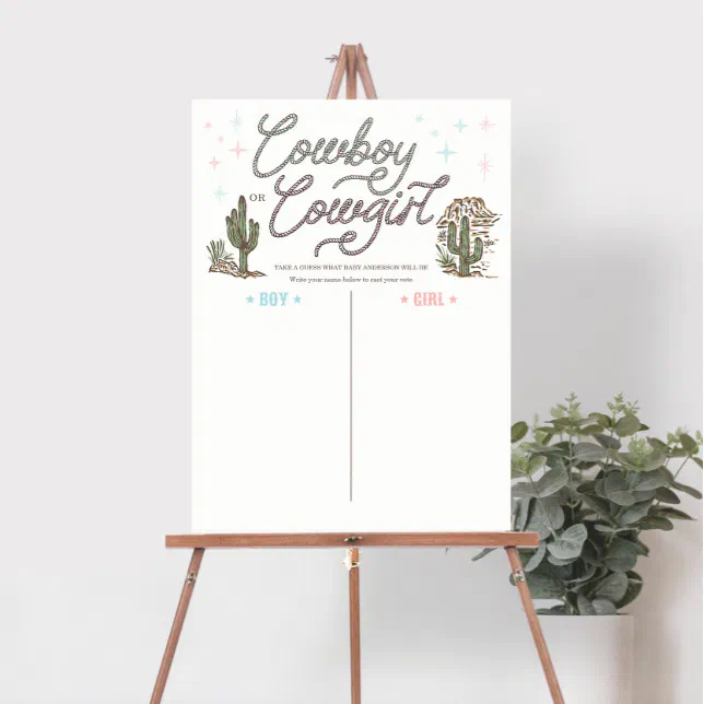 Western Gender Reveal Shower Cowboy Cowgirl Voting Foam Board | Zazzle