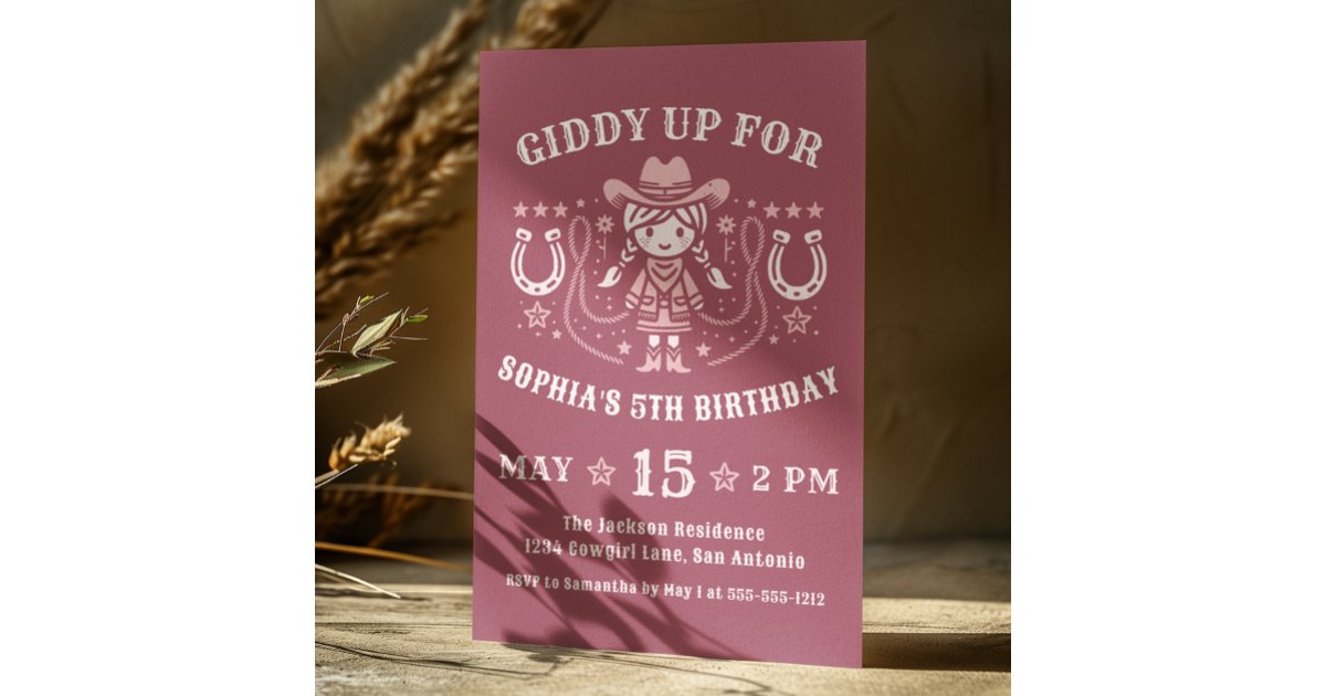 Western Giddy Up Pink Cowgirl Birthday Invitation | Zazzle