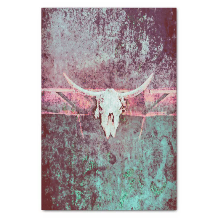 Western Grunge Texture Rustic Teal Bull Skull Tissue Paper | Zazzle