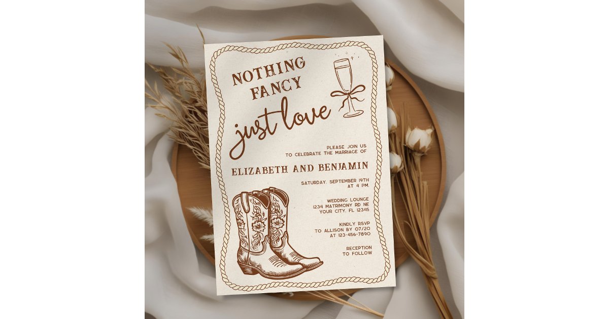 Western Hand Drawn Nothing Fancy Just Love Wedding Invitation | Zazzle