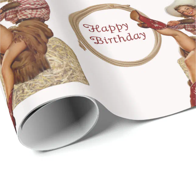 Western Happy Birthday Vintage Cowgirl Wrapping Paper | Zazzle