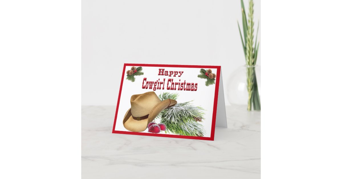 Western Happy Cowgirl Christmas Card | Zazzle